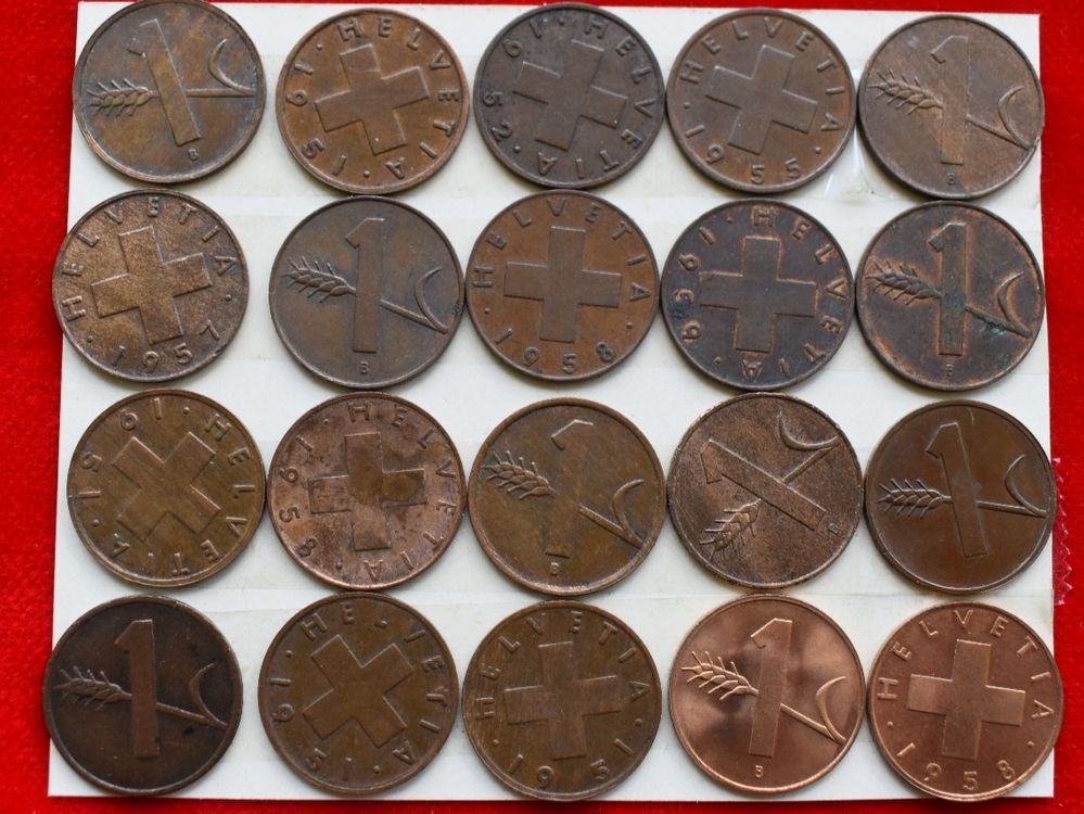 20 verschiedene 1 Rappen Münzen der Schweiz (2) | Kaufen auf Ricardo