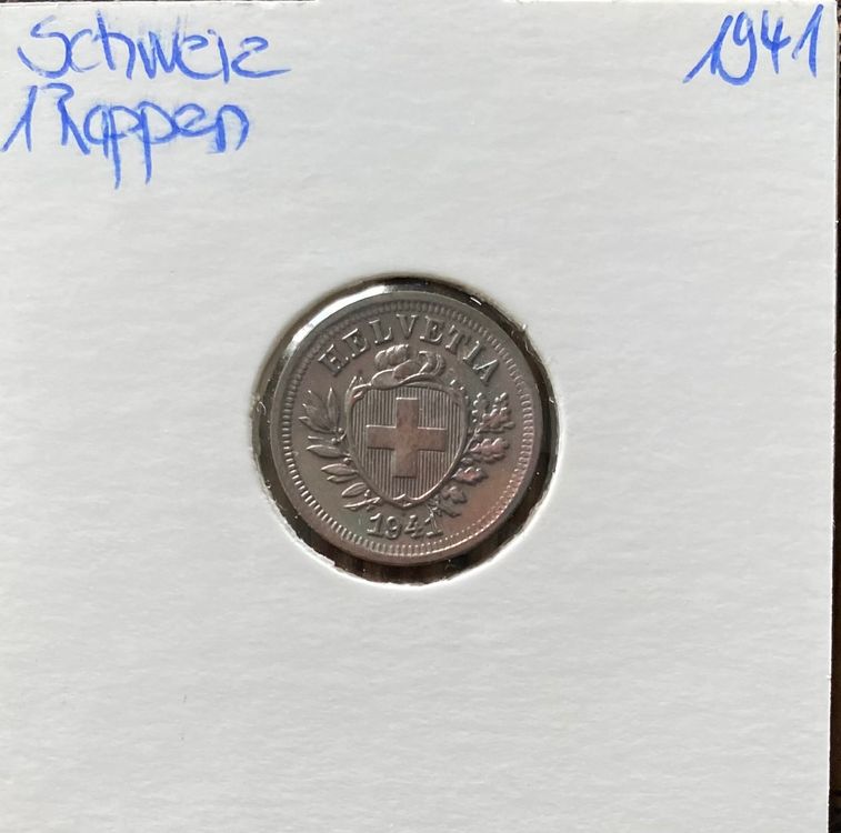 Schweiz 1 Rappen 1941 unz mehrfarbige Patina alter Wappen (Neu (gemäss Beschreibung)) in ...