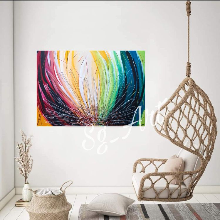 Sale Acrylbild abstrakt floral bunt gelb grün Unikat (Neu und originalverpackt) in Rheinau für ...