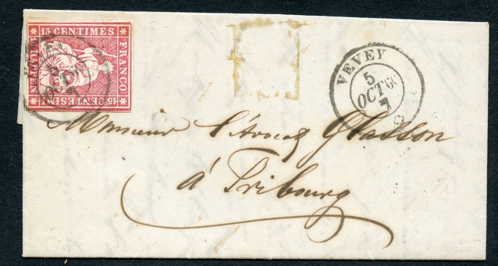 1 Brieflein mit Zst 24 G Strubel von Vevey nach Fribourg (Gebraucht) in ...