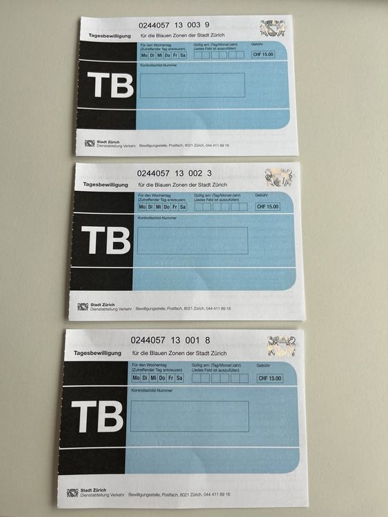 Blaue Zone Parkkarte (Neu und originalverpackt) in Zürich für CHF 25 ...
