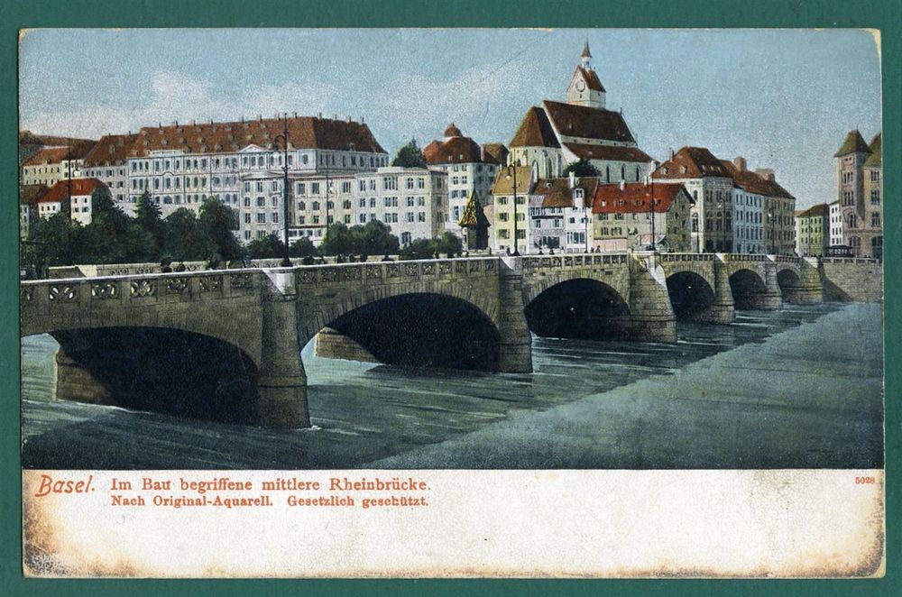 Basel, Im Bau begriffene mittlere Rheinbrücke, um 1900 (Gebraucht) in Sargans für CHF 1 – mit ...