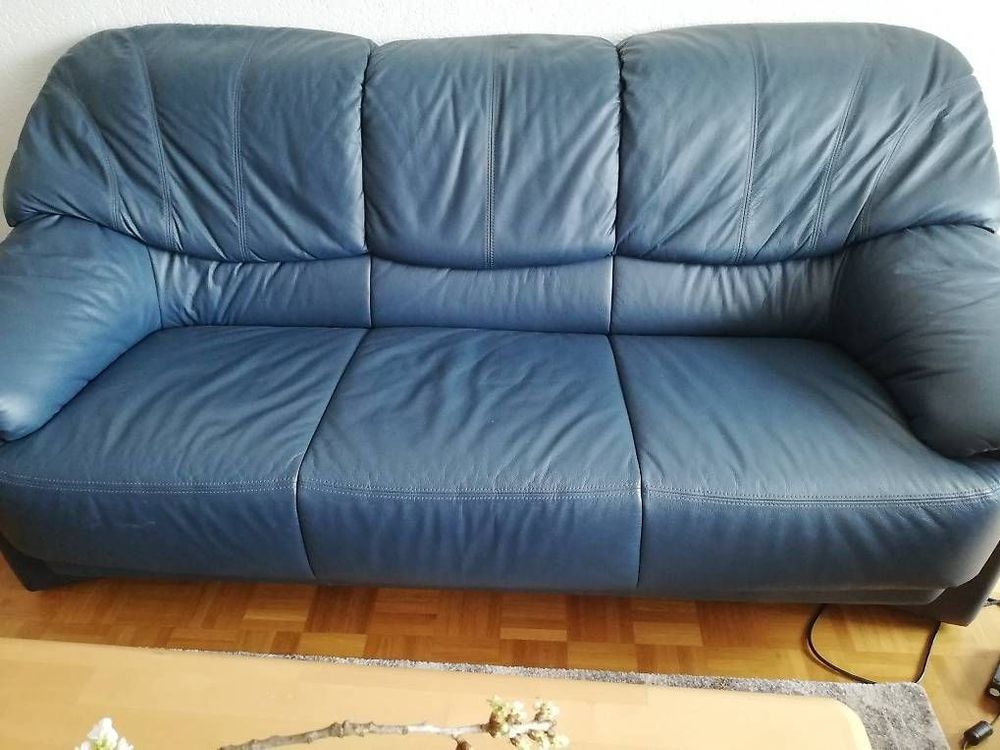 Dunkelblaue Leder Sofa Set 3er 2er - Zeitlose Eleganz | Kaufen auf Ricardo