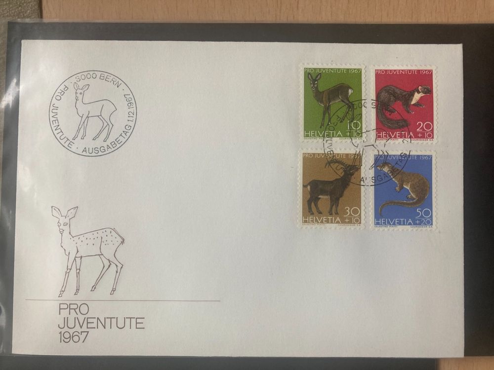 CH 1967 Ersttagsbrief Satz Pro Juventute einheim. Wildtiere (Neu (gemäss Beschreibung)) in ...