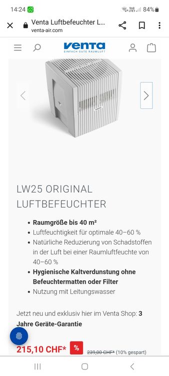 VENTA LUFTBEFEUCHTER LW25 (Neu (gemäss Beschreibung)) in Bettlach für CHF 60 – mit Lieferung auf ...