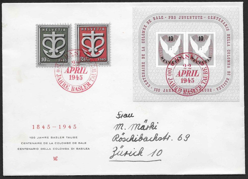 1945:Brief Basler-Taube-Block-Block No W23 + W19-20 | Kaufen auf Ricardo
