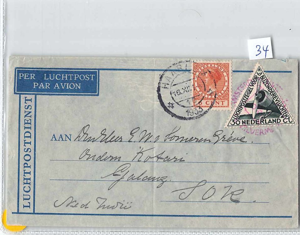 RÜCKLOS 34: Sonderluftpost NIEDERLANDE - Nedl. Indien, mit (Gebraucht ...