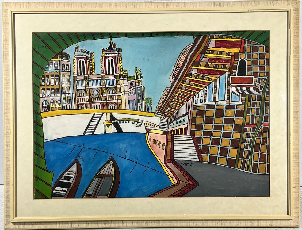 Emerik Fejes (1904-1969) Grosse Stadt Szene Gouache Gemälde | Kaufen auf Ricardo