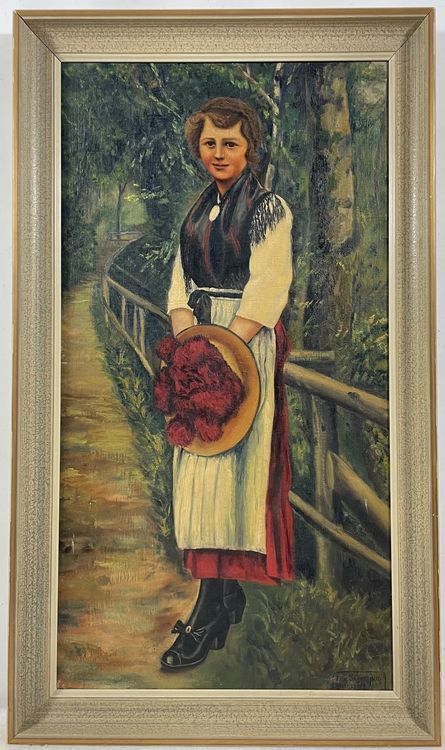 Dame mit Hut auf dem Waldweg grosses Gemälde Signiert (Gebraucht) in Root für CHF 60 – mit ...