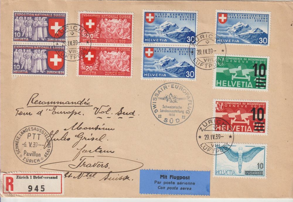 Luftpostbrief Europaflug Sud 1939 für Travers R (Gebraucht) in Biel ...