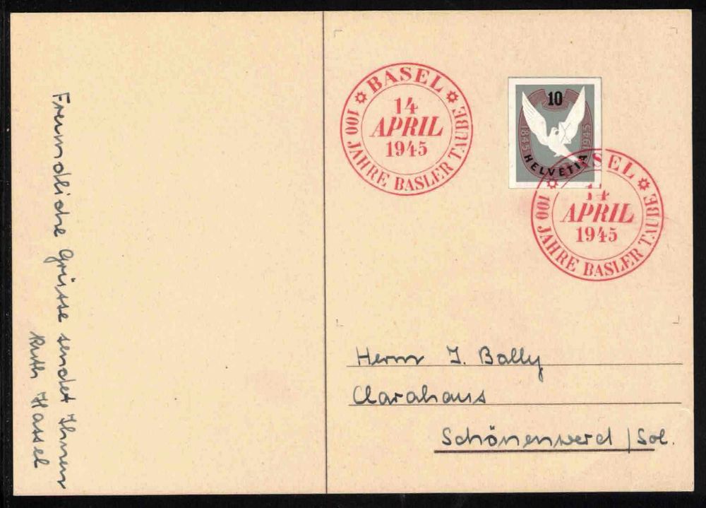 1945, Basler Taube Blockausschnitt W22 auf Karte ET | Kaufen auf Ricardo