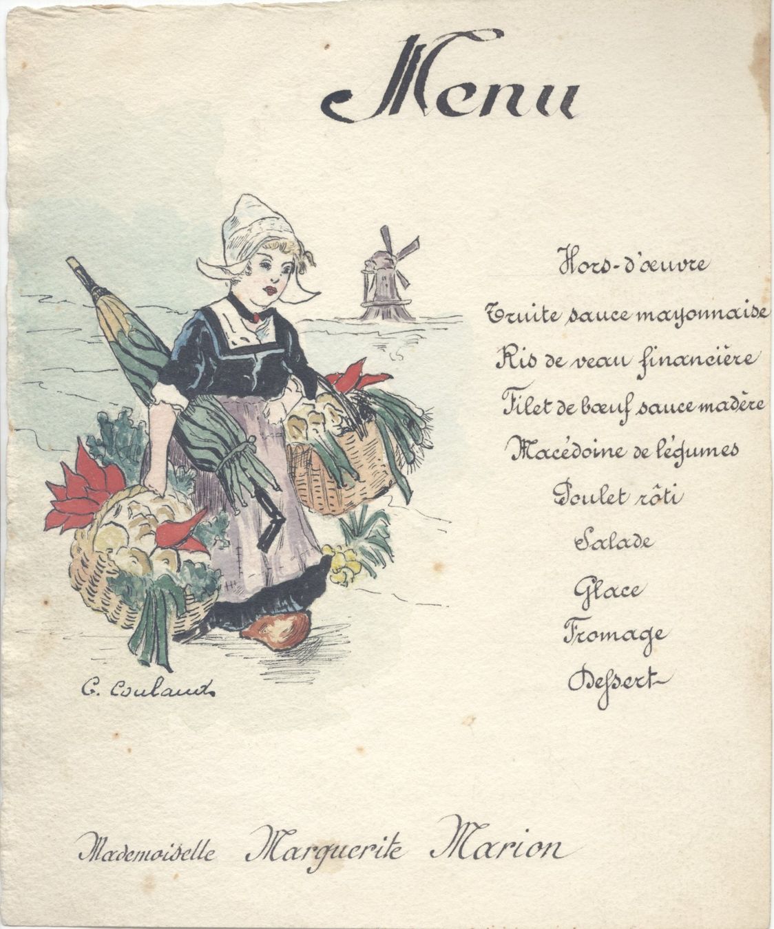 3 Menu-/Speisekarten - Aquarelle von G. Coulaud, um 1900 (Gebraucht) in ...