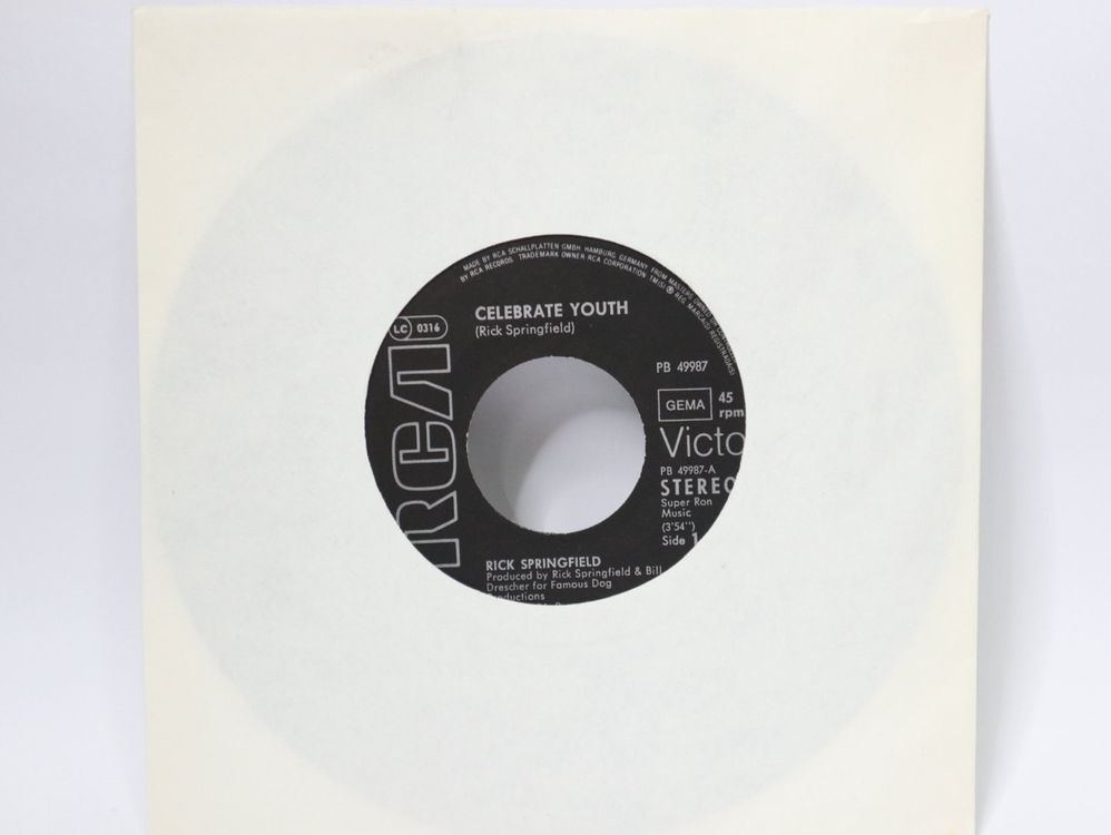 Vinyl Single Rick Springfield Celebrate Youth für Jukebox (Gebraucht ...