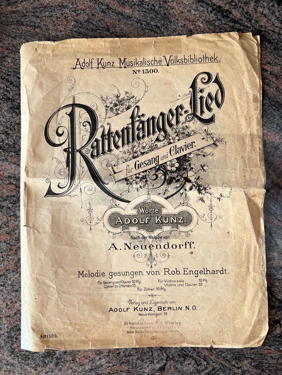 Noten - Antik (um 1900) - Rattenfänger Lied - Adolf Kunz (Gebraucht) in ...