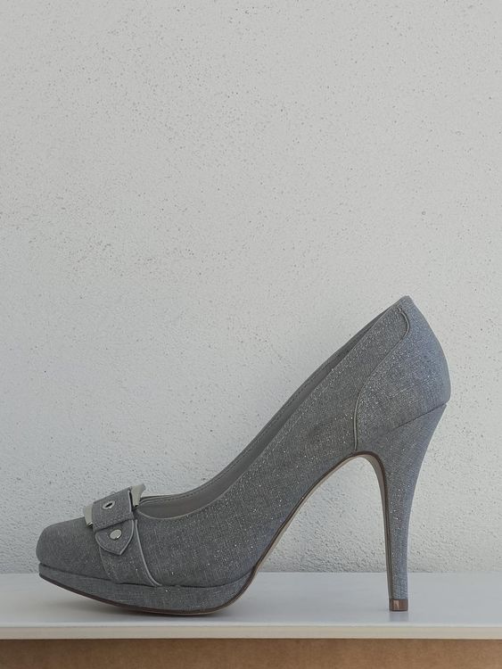 Escarpins Graceland 40 talon 12cm plateau 2cm tissu gris (Neuf (Voir ...