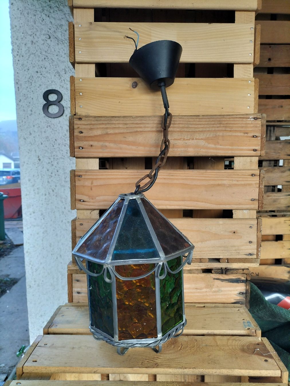 Aussen-Lampe in Laternenform mit farbigem Glas (Bleifassung) (Gebraucht ...