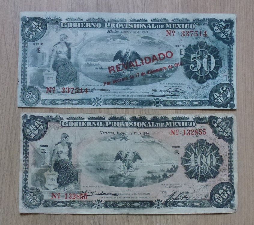 Mexico ++ 2 Noten 50 und 100 Pesos 1914 (Gebraucht) in Walkringen für ...