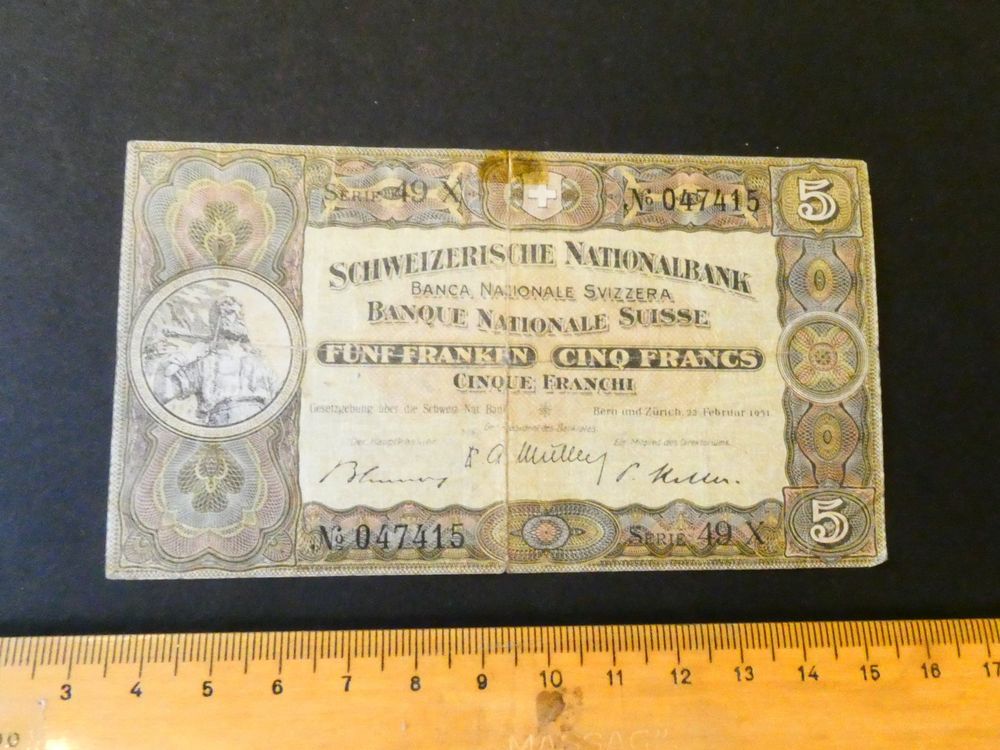 Schweiz 1951, 5 Franken - repariert (Gebraucht) in Hinterforst für CHF 2 – mit Lieferung auf ...
