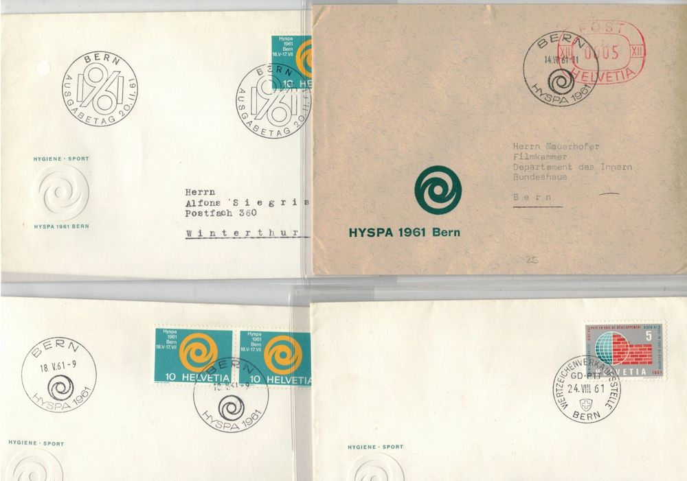 HYSPA HYGIENE SPORT BERN 1961 Sonderstempel 4x rare selten (Gebraucht ...