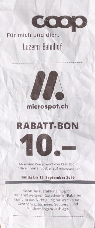 Microspot 10 CHF Rabatt Bon Gutschein | Kaufen auf Ricardo