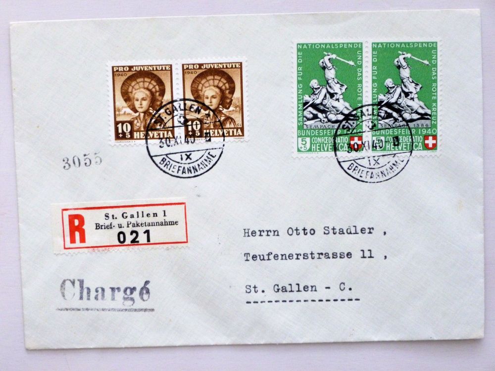 R Brief, MiF PP/PJ, ST.GALLEN 30.XI.40 = Letzttag PP/ET PJ (Gebraucht) in Uster für CHF 17 – mit ...