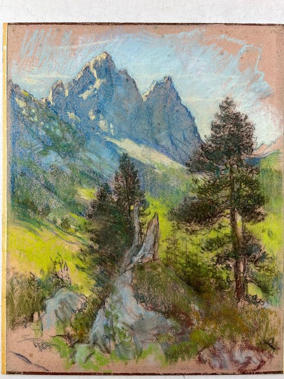 Berglandschaft Pastell Gemälde | Kaufen auf Ricardo