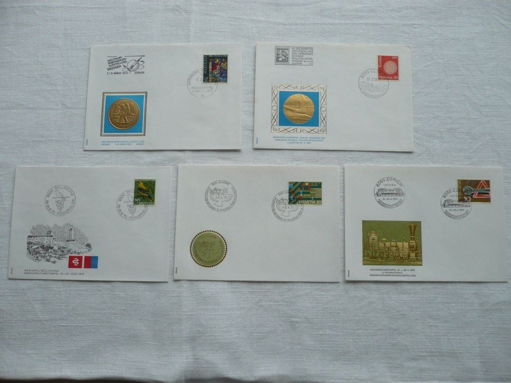 Philatelist. Ereignisse 1970-72 5 Belege (Gebraucht) in Zürich für CHF ...