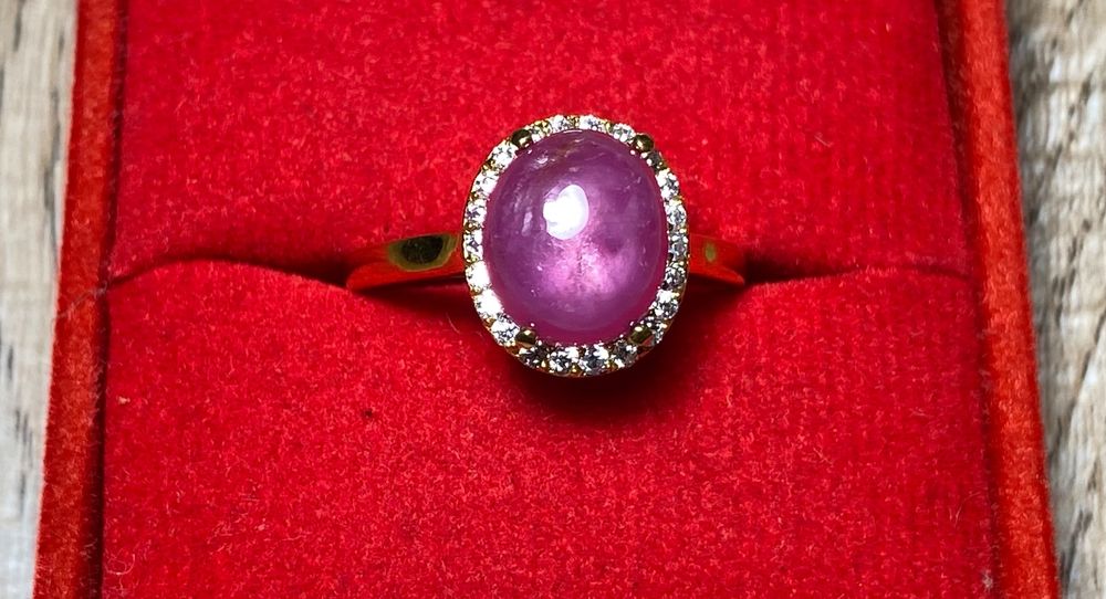 Rubin + Weisser Saphir - 925 Silber Ring vergoldet (Neu und ...
