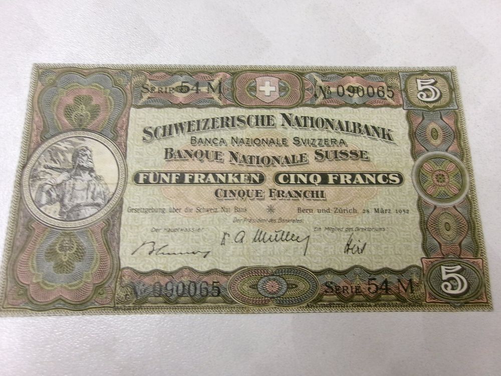 Alte 5 Franken Banknote 1952 sehr wenig gebraucht (Neu (gemäss Beschreibung)) in Bad Zurzach für ...