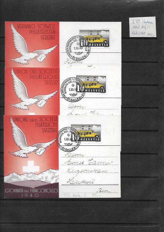 3 TB Karten 1941 d/f/i Kat: CHF 110.- | Kaufen auf Ricardo