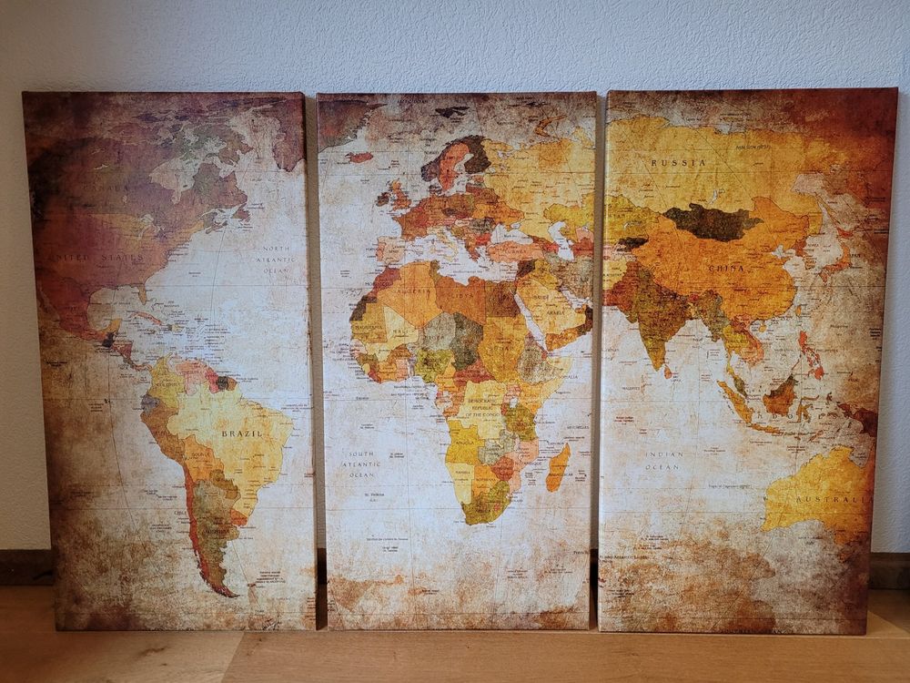 Leinwand Weltkarte 3-teilig (Gebraucht) in Zweisimmen für CHF 16 – mit Lieferung auf Ricardo kaufen