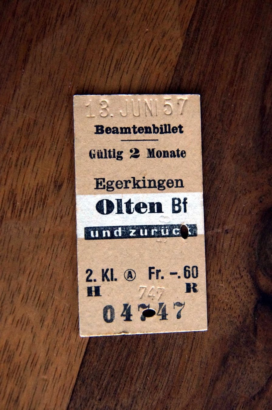 2.Kl. Beamtenbillet Egerkingen - Olten Bf. - 1957 (Gebraucht) in ...