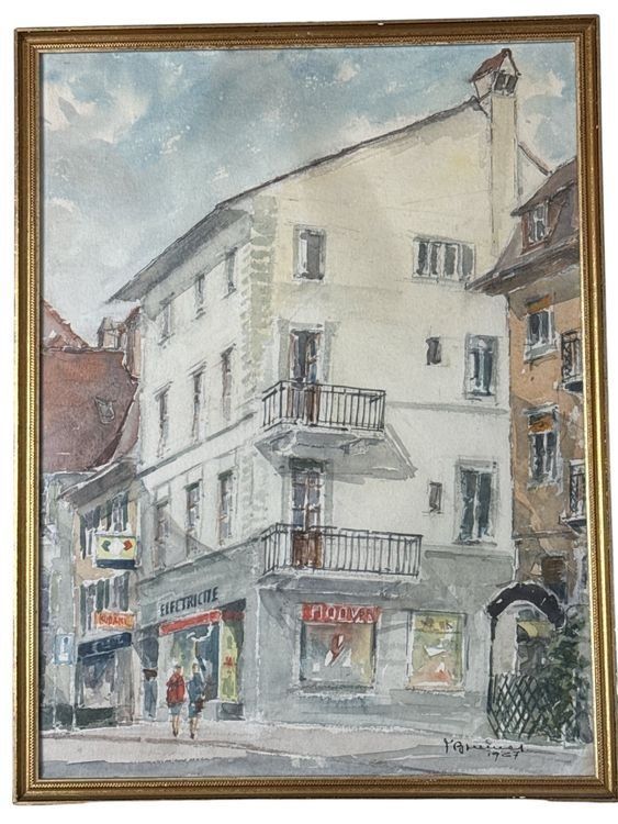 Aquarelle ancienne signée, rue de village Suisse. (Gebraucht) in Monthey für CHF 1200 – mit ...