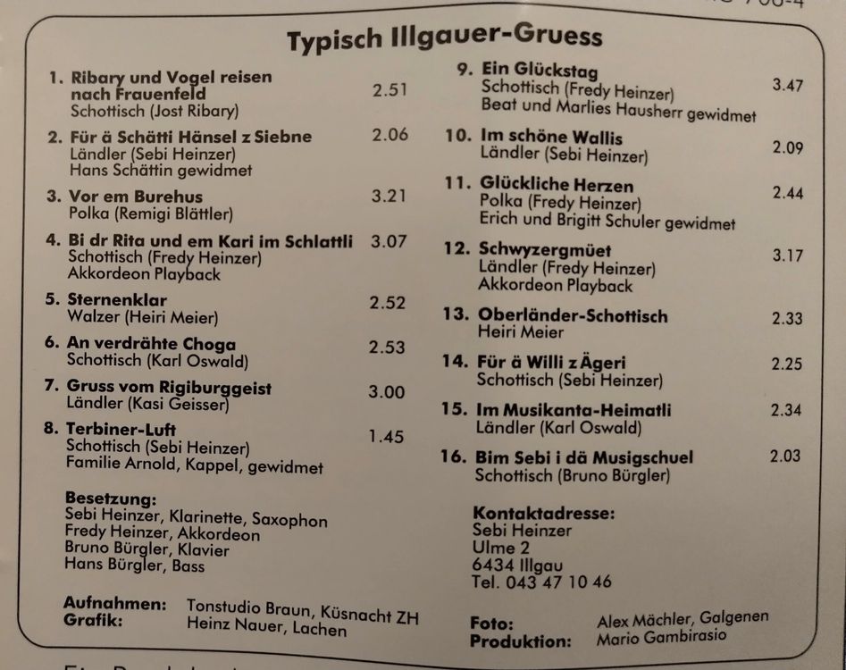Ländler CD 1991 / Typisch Illgauer-Gruess ab Fr. 4.- (Gebraucht) in ...