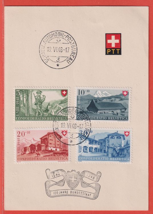 19.VI.48 Pro Patria Satz-Beleg 1948 Sonderstempel 100 Jahre (Gebraucht) in Sarmenstorf für CHF 4 ...