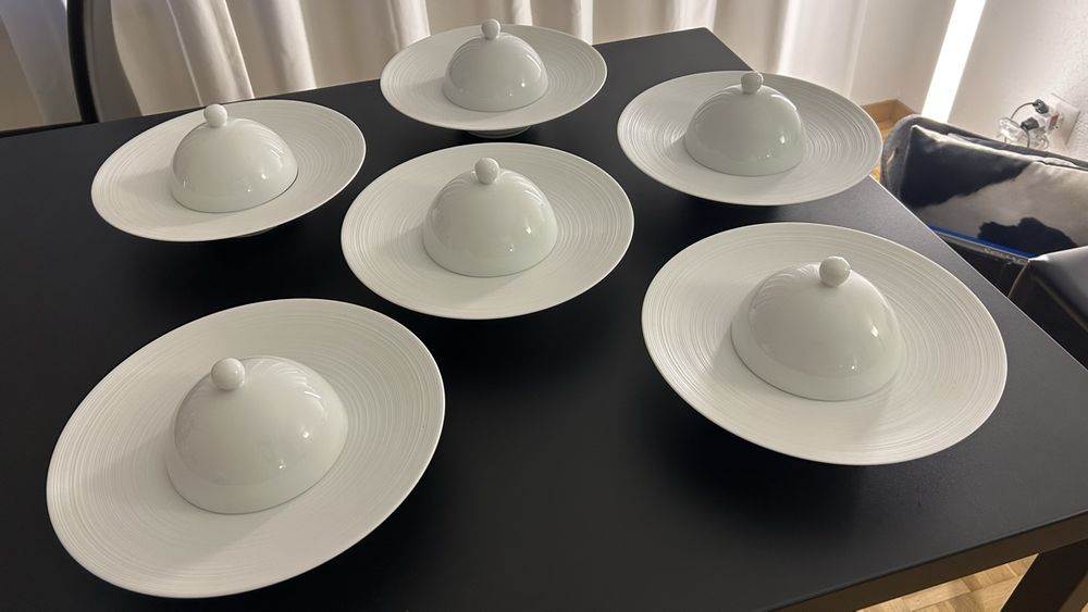 Gourmet Porzellan Teller weiss mit Cloche 6 Stück (Gebraucht) in ...