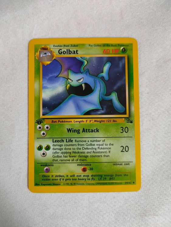 Golbat Pokemon card English Edition 1 Fossile EN carte (Gebraucht) in ...