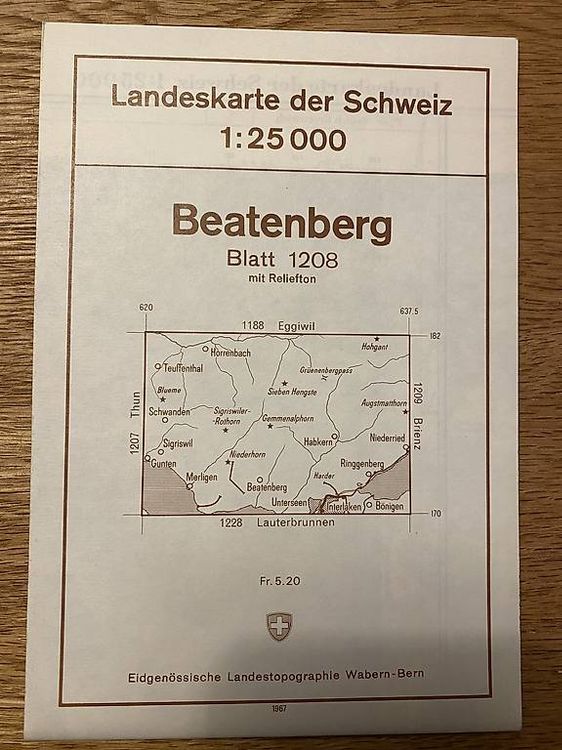 Landeskarte der Schweiz - Beatenberg 1967 (Gebraucht) in Bern für CHF 4 – mit Lieferung auf ...