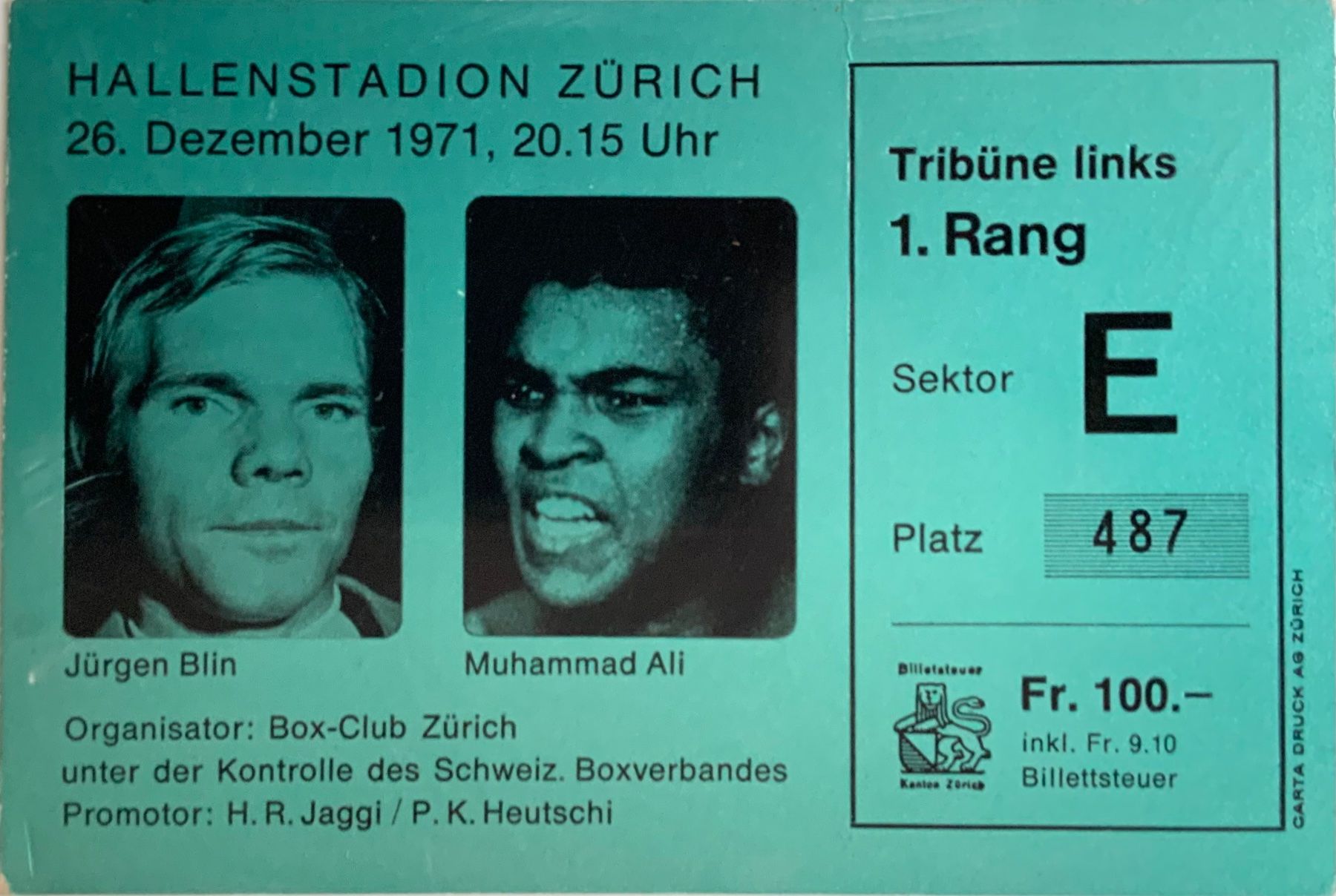 Original Ticket Boxkampf Muhammad Ali in Zürich, 26.12.1971 (Gebraucht ...