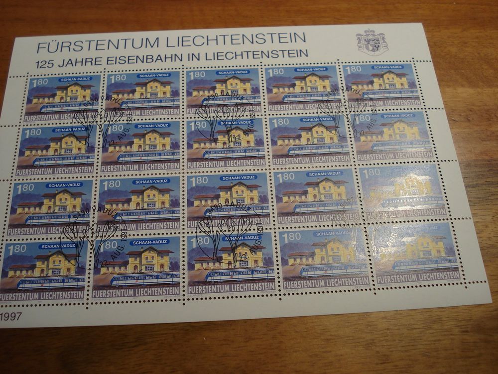 Liechtenstein, 1997, Bogensatz 125 Jahre Eisenbahn, ET-o (Gebraucht) in Niederwil AG für CHF 1.5 ...