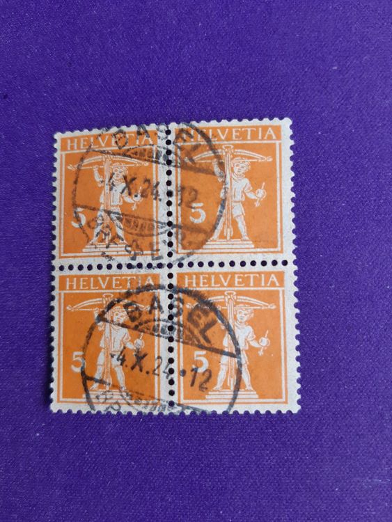 gest. 4er Block 5Rp. rotorange 1909-1933 Tellknabe (Gebraucht) in Wangs für CHF 3 – mit ...
