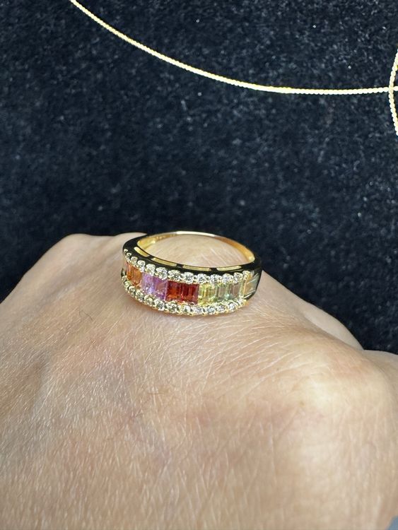 18k Gold Ring mit 1.00 ct Natur Saphir & 0.250ct Natur Dia (Neu (gemäss Beschreibung)) in ...