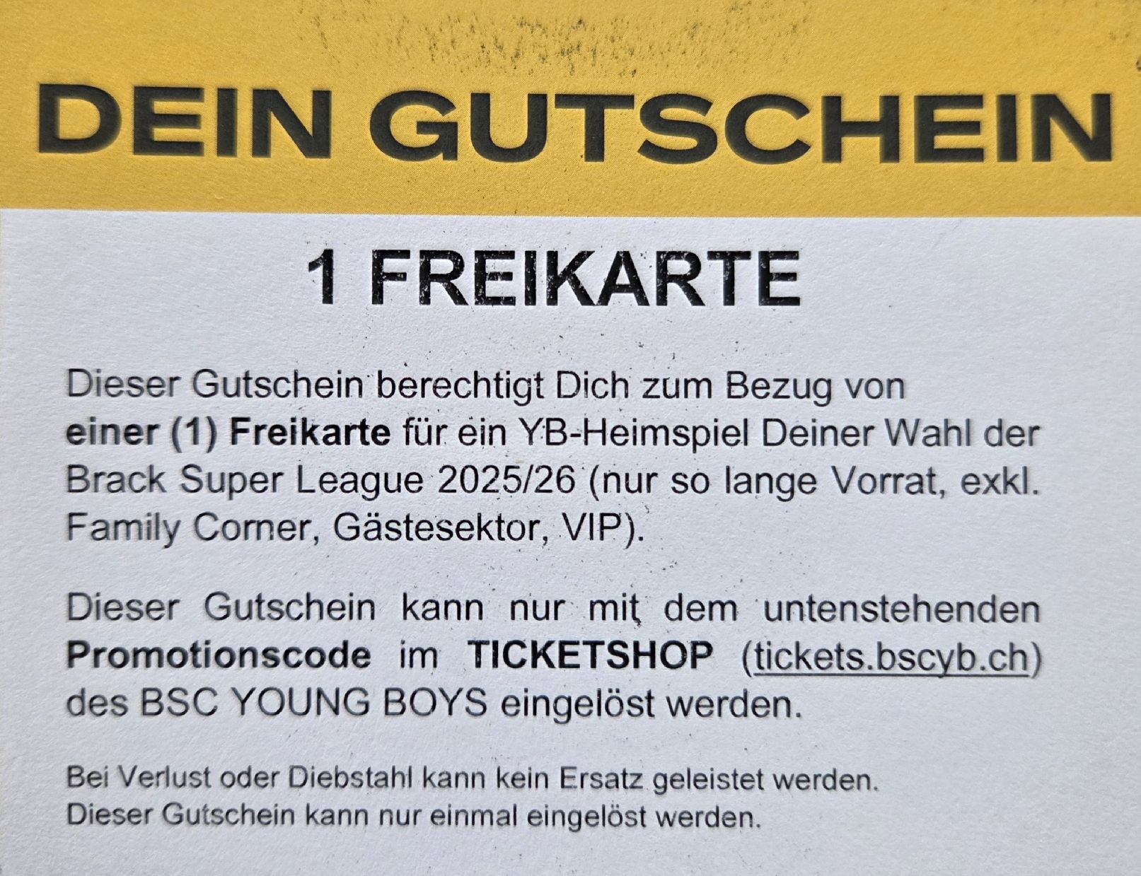 YB Match Ticket - Freikarte für ein Heimspiel 2025/26 (Neu und ...