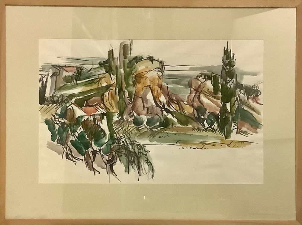 Walter Simon: Acryl auf Papier, Zerklüftete Landschaft, 1966 (Gebraucht ...