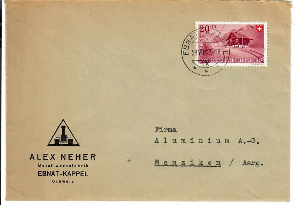 Brief, Alex Neher Metallwarenfabrik Ebnat - Kappel 1947 (Gebraucht) in ...