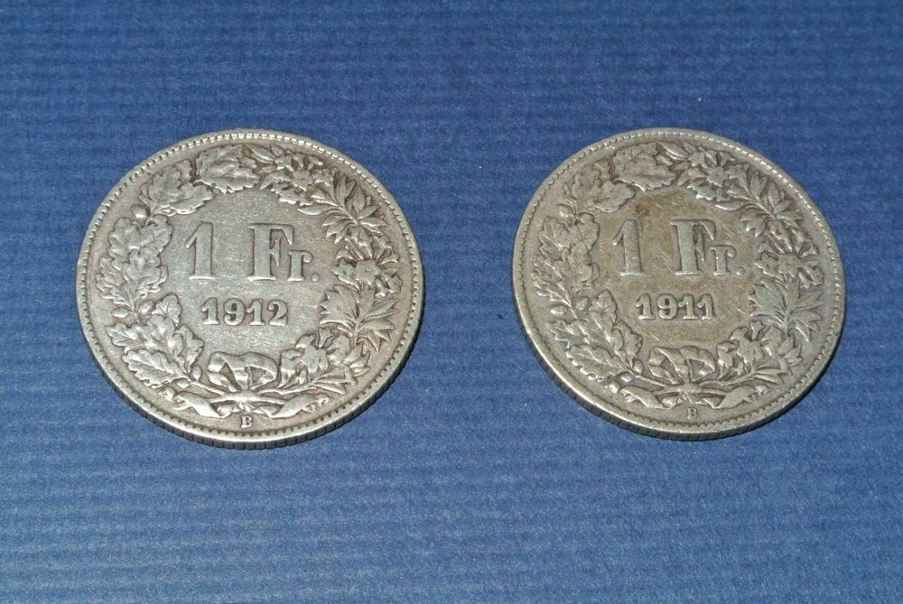 Schweizer Münzen 1 Franken 1911 + 1912 Silber (Gebraucht) in Utzenstorf für CHF 8 – mit ...