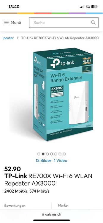 TP-Link RE700X Wi-Fi 6 WLAN Repeater AX3000 (Neu (gemäss Beschreibung ...