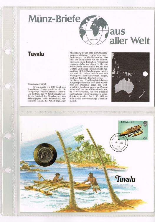 1985_Tuvalu_Münzbrief mit Beschreibung (Gebraucht) in Hombrechtikon für CHF 0.7 – mit Lieferung ...