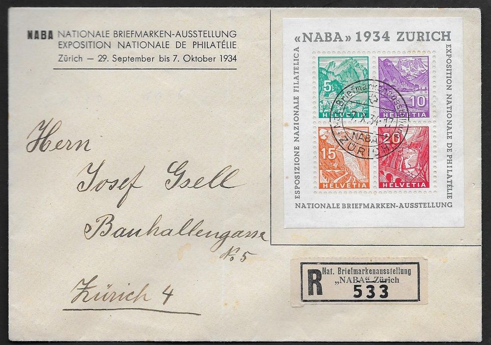 1934 CHARGE Block W1 NABA ZH o SBK 850.- selten Top ab 1.- (Gebraucht) in Zürich für CHF 94 ...