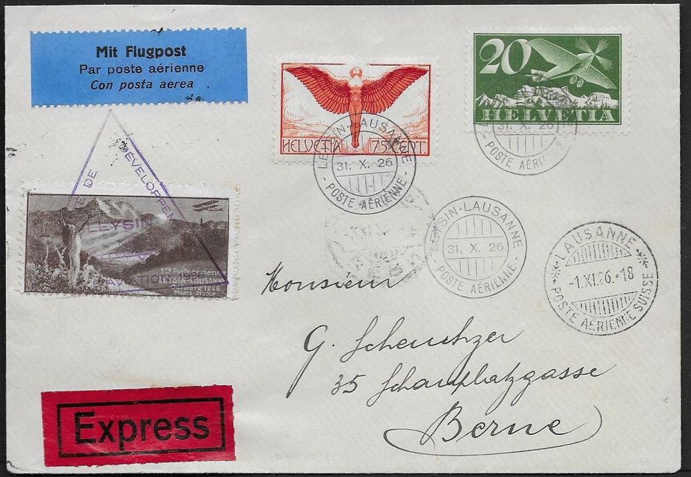 1926 Flugmeeting Leysin Lausanne F4 F11 Mit Vignette Ab 1 Kaufen
